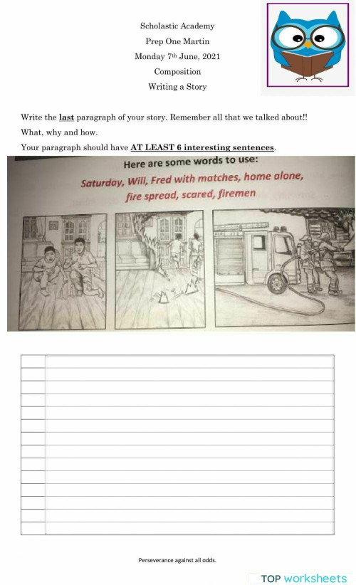 7621 Composition Story Fire. Interactive worksheet | TopWorksheets