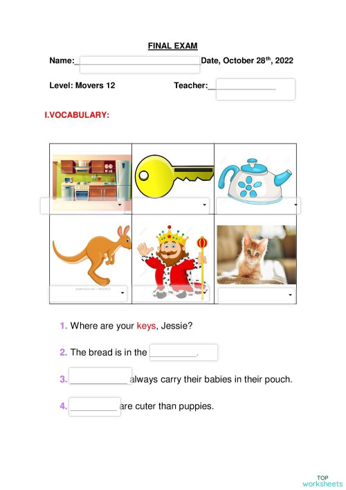 Phonic k for movers 12. Interactive worksheet | TopWorksheets