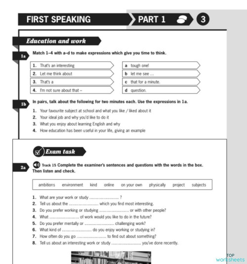 Speaking Part 1 page 1. Interactive worksheet | TopWorksheets
