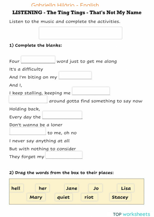 LISTENING - The Ting Tings - That's Not My Name. Interactive worksheet ...