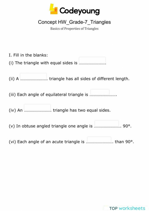 Basics of Properties of Triangles Concept HW. Interactive worksheet ...