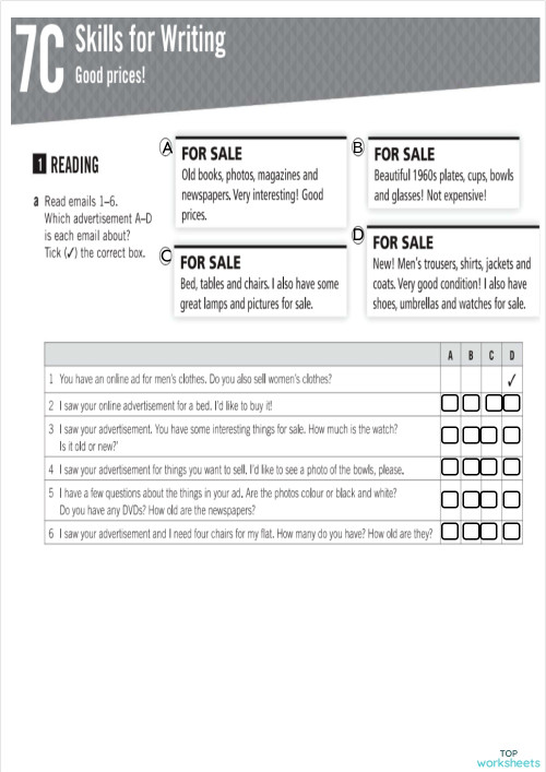 Unit 7c Workbook Writing. Interactive Worksheet | Topworksheets