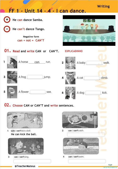 FF 1 - Unit 14 - 5 - I can / can't dance - Writing - TM0319 (Copied ...