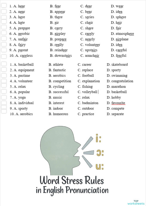 UNIT 6.8: PRON/ STRESS. Interactive worksheet | TopWorksheets