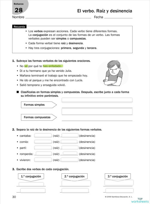 LOS VERBOS Y SU CONJUGACIÓN. Ficha interactiva | TopWorksheets