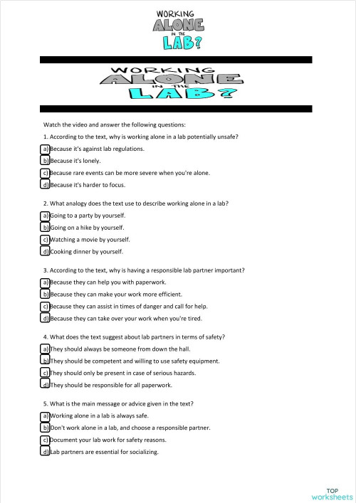 Working alone in the lab again. Interactive worksheet | TopWorksheets