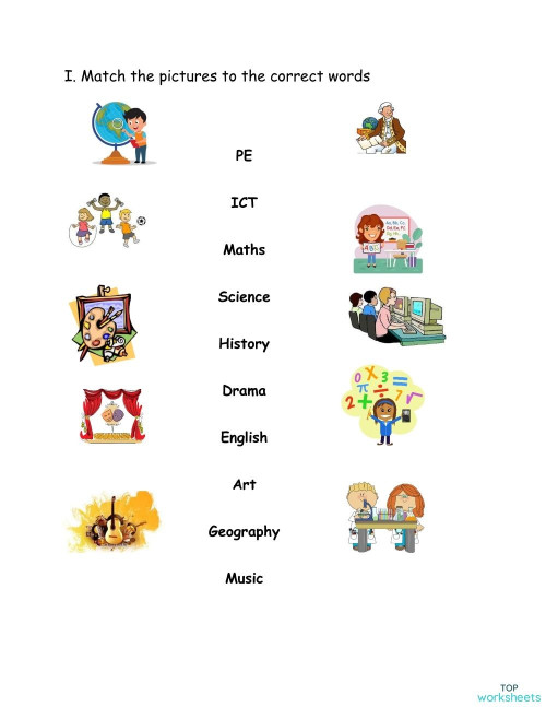 49. School's Subjects. Interactive worksheet | TopWorksheets