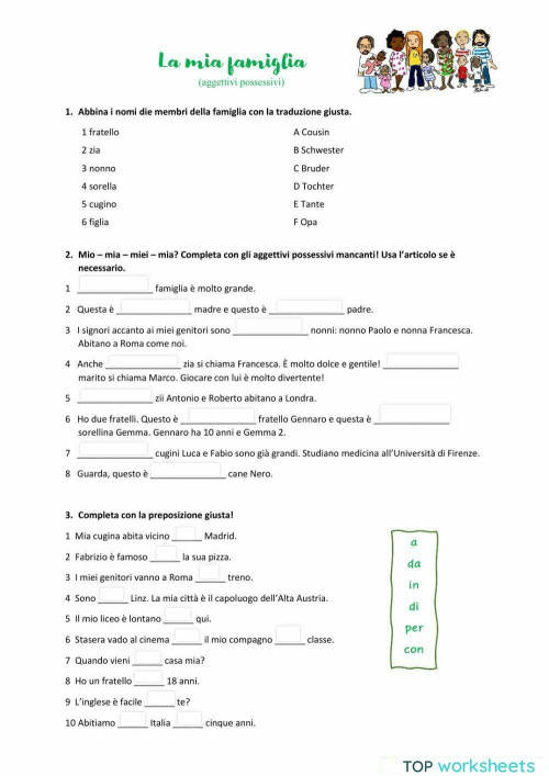 La mia famiglia exercise. Scheda interattiva | TopWorksheets