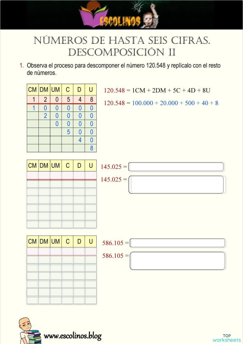 Números de hasta seis cifras. Descomposición II. Ficha interactiva ...