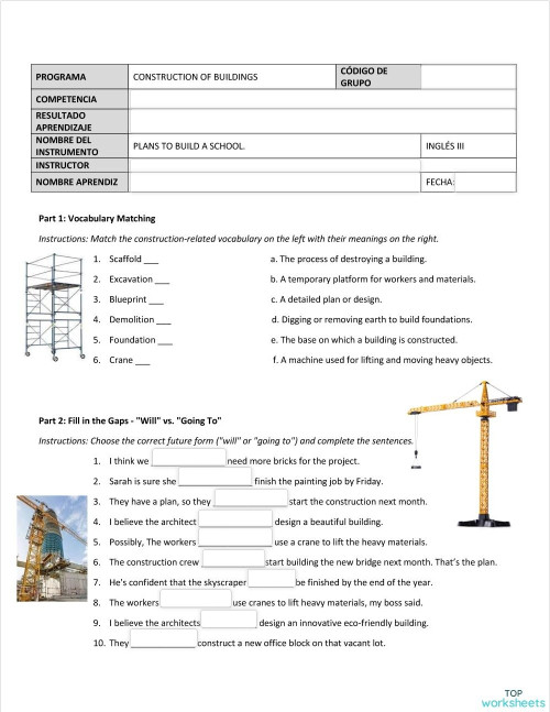 Plans to Build a School. Interactive worksheet | TopWorksheets