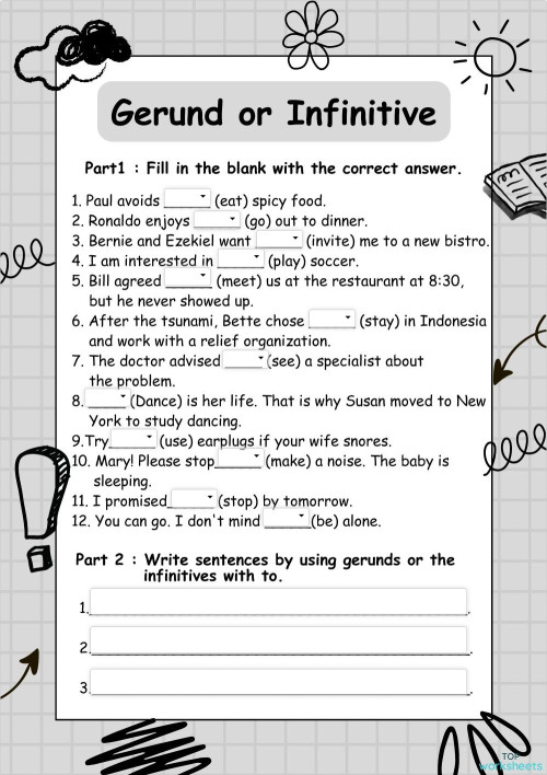 Gerund or Infinitive. Interactive worksheet | TopWorksheets