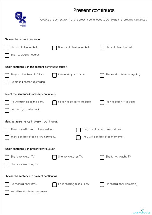 Present continuos. Interactive worksheet | TopWorksheets