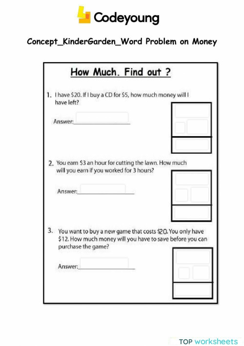 Money-Word Problem. Interactive worksheet | TopWorksheets