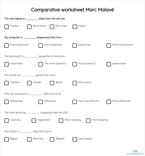 Comparative worksheet Marc Malavé. Interactive worksheet | TopWorksheets
