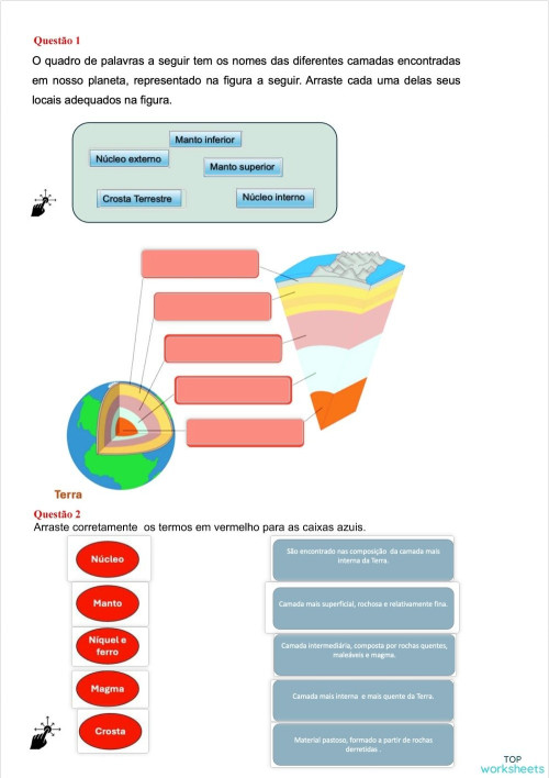 Camadas da Terra 6º ano. Ficha interativa | TopWorksheets