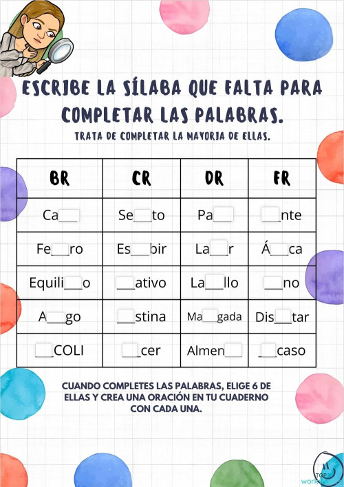 Sílabas trabadas. Ficha interactiva | TopWorksheets