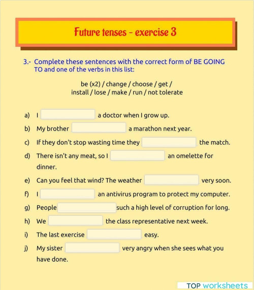 Future tenses - exercise 3. Interactive worksheet | TopWorksheets