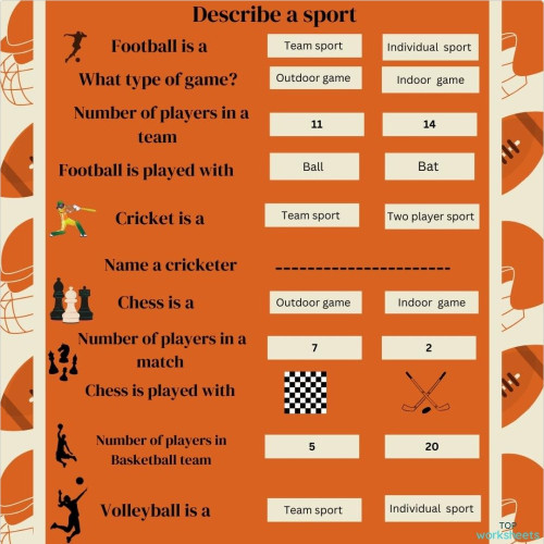 Describe a sport. Interactive worksheet | TopWorksheets