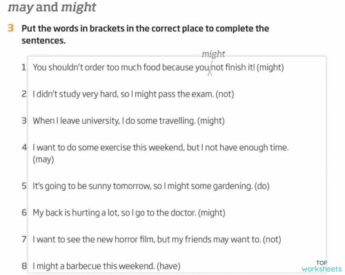 may/might grammar. Interactive worksheet | TopWorksheets
