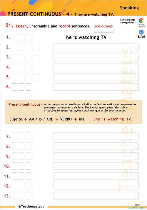 Present Continuous - 4 - They are watching TV - Speaking. Interactive ...