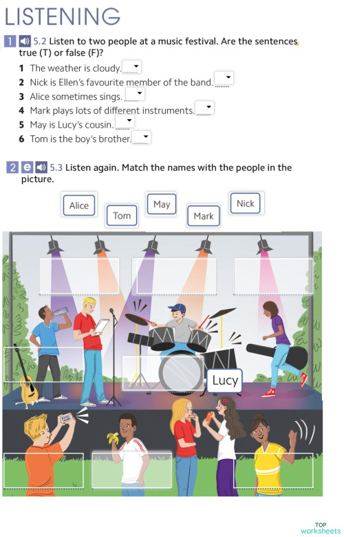 Listening - music festival - fun with food. Interactive worksheet ...
