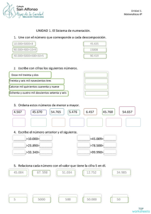 EXAMEN UNIDAD 1 MATES 4º. Ficha interactiva | TopWorksheets