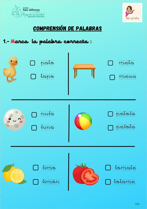 Comprensión de palabras. Ficha interactiva | TopWorksheets