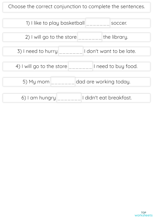 Conjunctions: and, because. Interactive worksheet | TopWorksheets