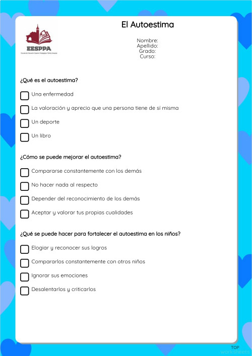 Autoestima: fichas interactivas y ejercicios online | TopWorksheets