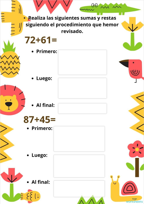 Tarea: cálculo de sumas y restas. Ficha interactiva | TopWorksheets