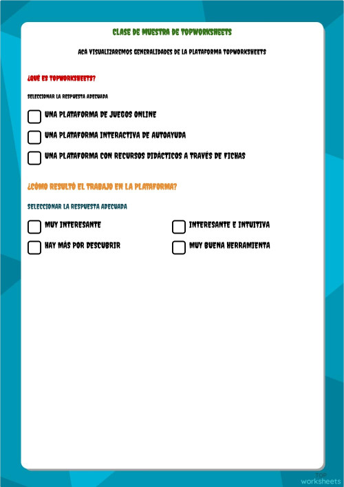 Clase de muestra de Topworksheets. Ficha interactiva | TopWorksheets