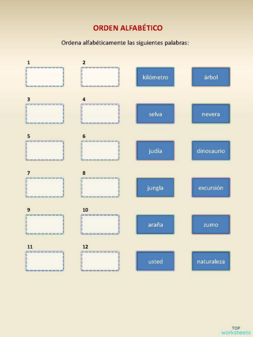 Palabras: orden alfabético. Ficha interactiva | TopWorksheets