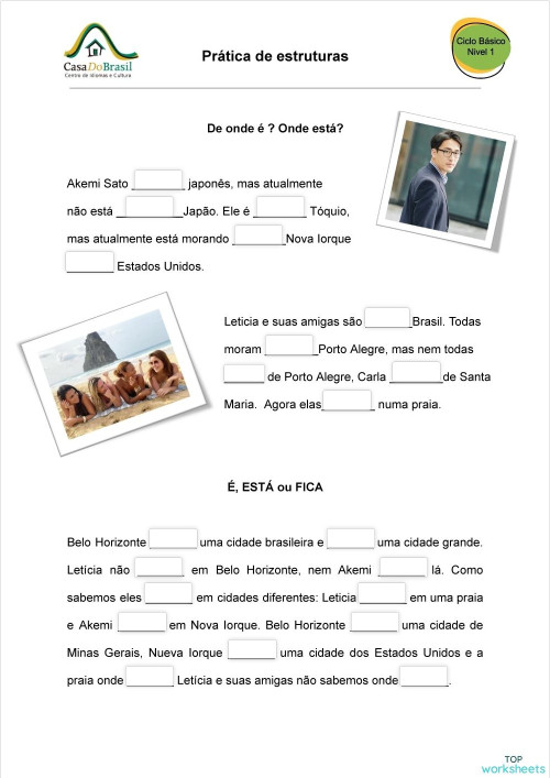 Atividade - verbos ser, estar, ficar e preposiçoes. Ficha interativa ...