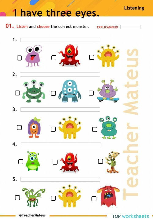 FF 1 - Unit 03 - I have three eyes - Listening. Interactive worksheet ...