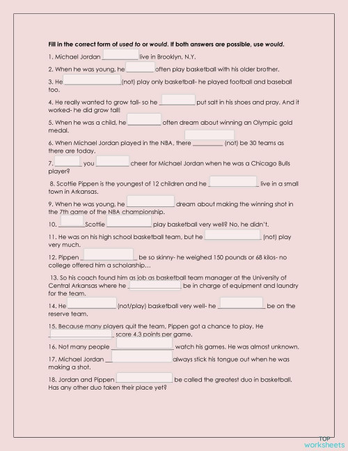 Used to vs would. Interactive worksheet | TopWorksheets