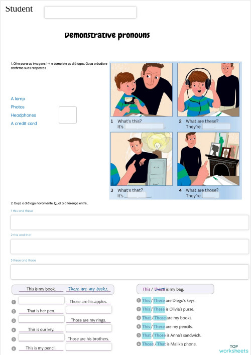 Demonstrative pronouns. Interactive worksheet | TopWorksheets