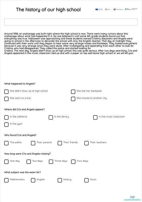 The history of our high school. Interactive worksheet | TopWorksheets