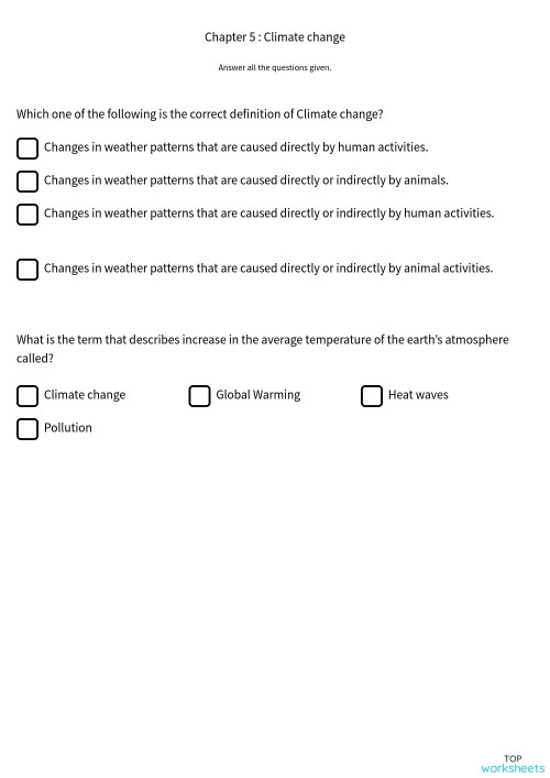 Chapter 5 : Climate change. Interactive worksheet | TopWorksheets