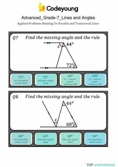 Applied Problems Relating To Parallel and Transversal Lines Advanced ...