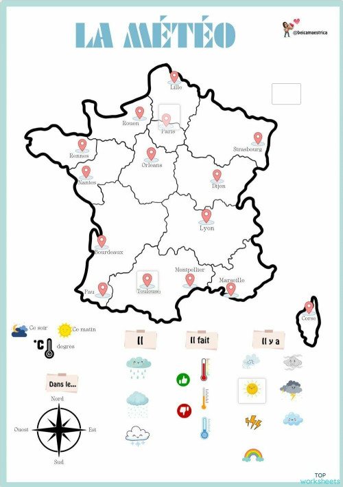 Carte de la France. Fiche interactive | TopWorksheets