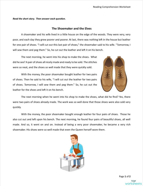 The Shoemaker and The Elves. Interactive worksheet | TopWorksheets