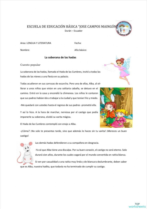 EL SUEÑO DE LAS HADAS. Ficha interactiva | TopWorksheets