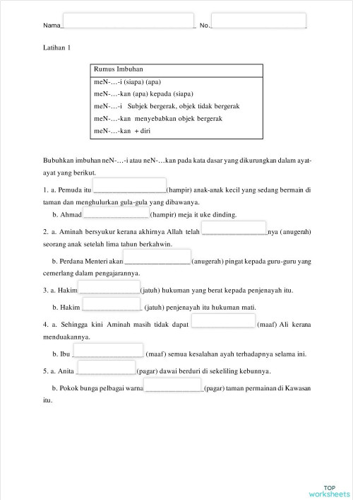 Bahasa Melayu: interactive worksheets and online exercises | TopWorksheets