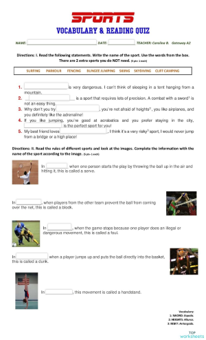 Sports quiz - Vocab. Interactive worksheet | TopWorksheets