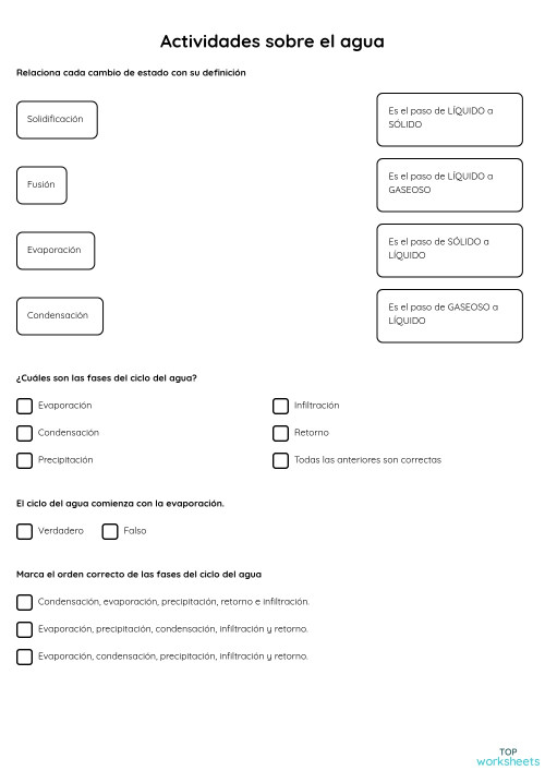 Actividades sobre el agua. Ficha interactiva | TopWorksheets