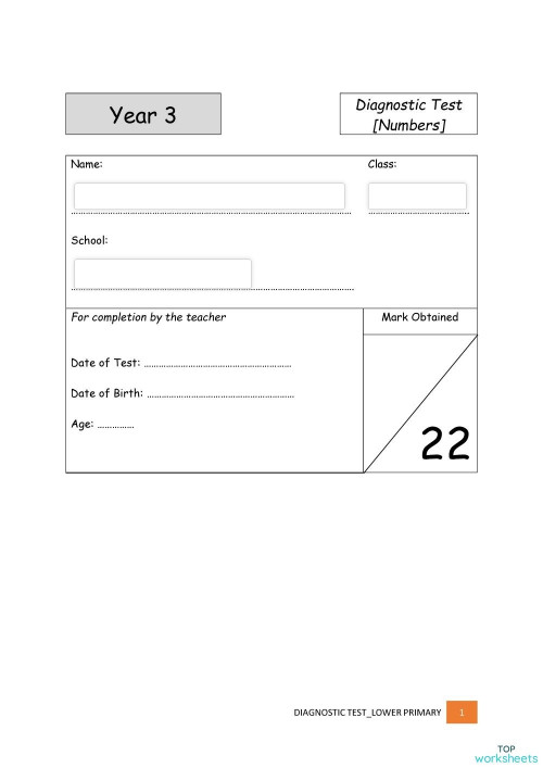 YR 3 Diagnostic Test Numbers. Interactive worksheet | TopWorksheets