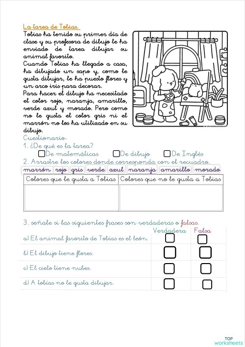 Comprensión Lectora Tobías. Ficha interactiva | TopWorksheets