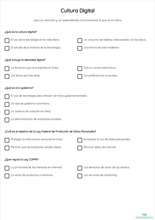 Cultura Digital. Ficha interactiva | TopWorksheets