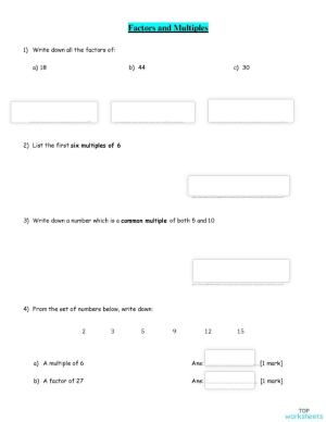Factors and Multiples. Interactive worksheet | TopWorksheets