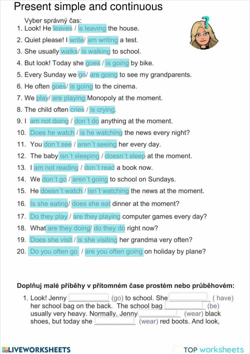 Present simple and continuous 3. Interactive worksheet | TopWorksheets